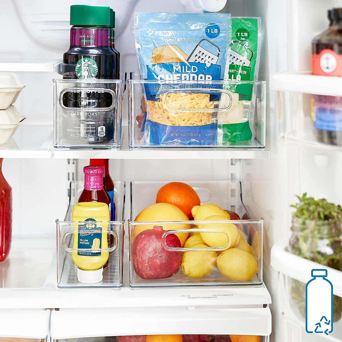 iDesign B00TFDFS6E Plastic Fridge and Freezer Storage Organizer Bin With Handles, Clear Bin for Food, Drinks, Produce Organization, BPA-Free , 14.5" x 5" x 5", Set of 2, Clear