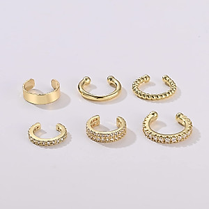 6Pcs Ear Cuff for Women 14K Gold Plated Cuff Earrings for Women Gold Ear Cuffs Non Pierced Ear Clips Cartilage Earring Women Jewelry (6Pcs Gold)