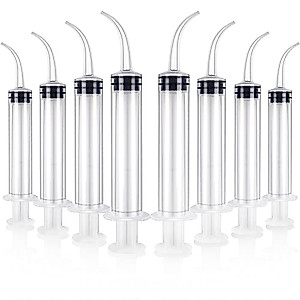 DEPEPE Dental Syringe 8pcs 12cc Disposable Curved Syringe Irrigation Syringe with Curved Tip for Oral Dental Care, Tonsil Stones Removing, Lab, Feeding Small Pet, Glue (No Measurement,8)