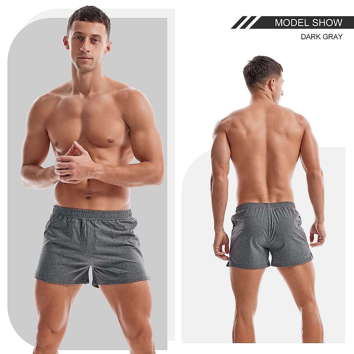 AMY COULEE Mens Gym Shorts 3" Bodybuilding Workout Shorts Lightweight Running Lounge Cotton Sleep Bottoms (M, Dark Gray)