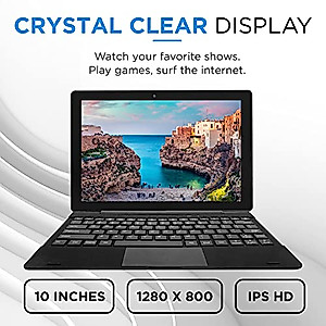 Simbans [3 Bonus Items] TangoTab 10 Inch Tablet and Keyboard 2-in-1 Laptop, 4 GB RAM, 64 GB Disk, Android 10, Mini-HDMI, Micro-USB, USB-A, Inbuilt GPS, Dual WiFi, Bluetooth Computer PC - TLX
