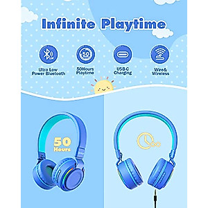 ZAMKOL Kids Bluetooth Headphones, Kids Wireless Headphones with MIC, 50H Play Time, Colorful LED Lights, 85/94db Volume Limited, Bluetooth 5.0, Foldable, Over Ear Headphones for School Travel iPad