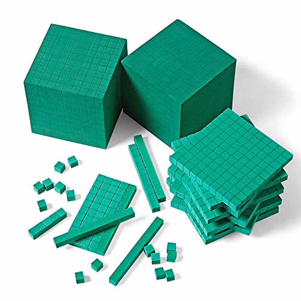 hand2mind Green Foam Base Ten Blocks Complete Set, Place Value Blocks, Counting Cubes for Kids Math, Base 10 Math Manipulatives for Kids, Kindergarten Homeschool Supplies (Set of 1610)
