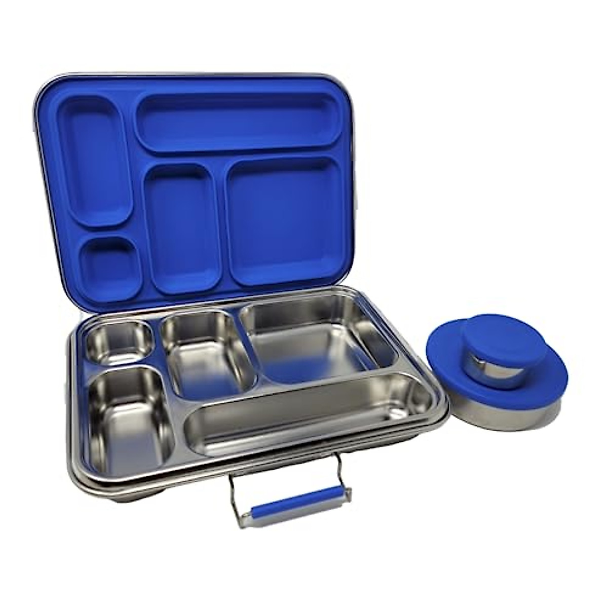 Flatbush Goods Leak Resistant Stainless Steel Bento Lunchbox with Silicone Seal, 2 Leak Proof Containers and 5 Compartments - Durable and Sustainable for Adults and Kids 5 and Older (Blue)