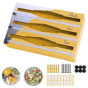 3 in 1 Foil and Plastic Wrap Organizer - Durable Plastic Wrap Dispenser with Cutter - Aluminium Foil Dispenser with Cutter - Saran Wrap Dispenser With Cutter - Tin Foil Organizer for Drawer