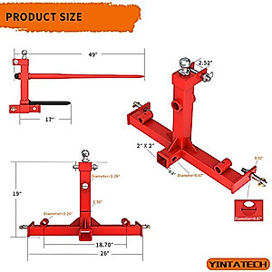 YINTATECH 49” Hay Spear 3000lbs Capacity and 2 Stabilizers Spear with 3 Point Trailer Hitch 2" Receiver with Trailer Ball Gooseneck Drawbar for Category 1 Tractor
