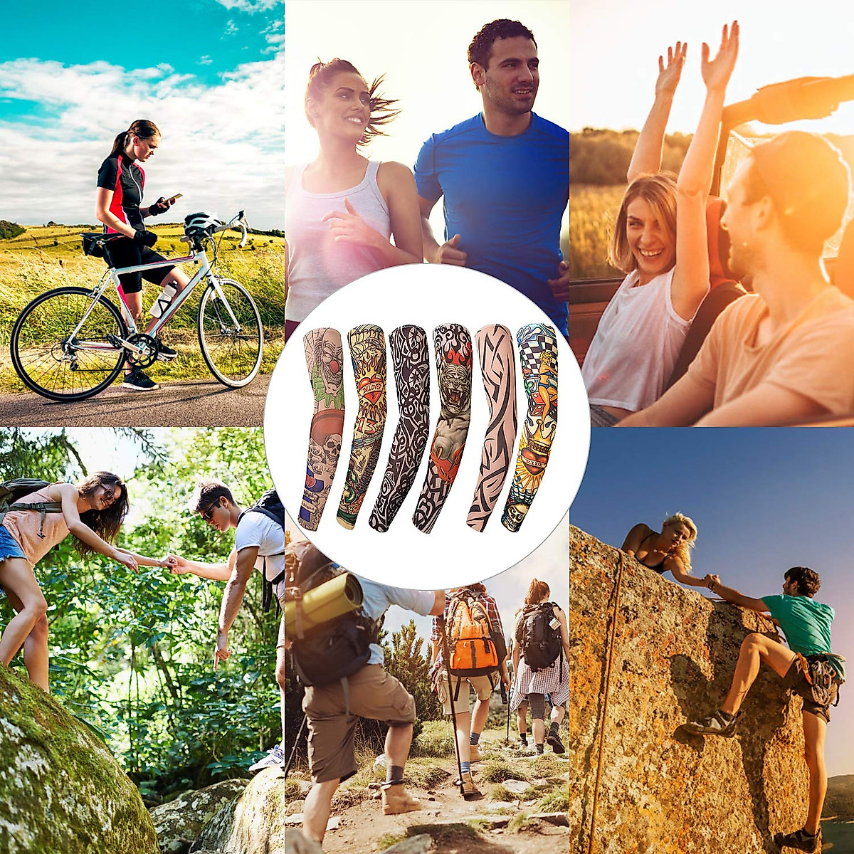 Benbilry 6pcs Art Arm Fake Tattoo Sleeves Cover For Unisex Party Cool Man Woman Fashion Tattoos & Body Art Temporary Waterproof Sunscreen Nylon Kit