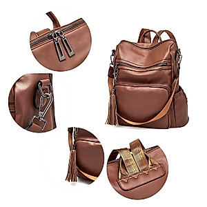 CLUCI Women Wallet Large Leather Zip Around Card Holder Organizer Ladies Clutch Wristlet Bundles with Women Backpack Purse Leather Travel Large Ladies Shoulder Bags with Tassel Brown