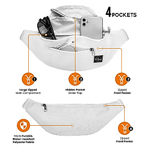 Vibe Festival Gear Fanny Pack for Men Women - Solid Color - White Fanny Pack - Cute Waist Bag for Festival Rave Hiking Running Cycling