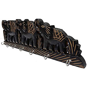 Earthly Home Wooden Key Holder- Triple Elephant Design-Decorative Wooden Wall Organizer for Keys-Wooden Key Holder-Wall Key Holders-Key Hook-Home Decor Item-Key Organizer-Antique Design-Length-14 Inch