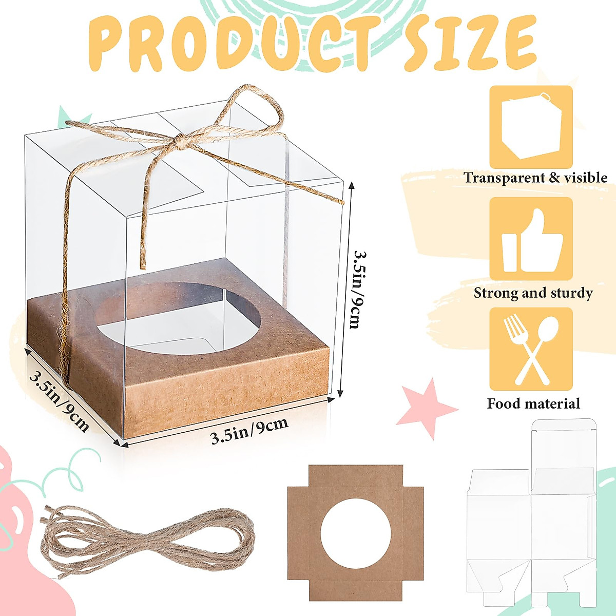 Ctosree 50 Sets Clear Plastic Cupcake Boxes 3.5 Inches Single Cupcake Containers with 100 Pcs Cupcake Liners Cupcake Containers Baking Cups Single Cupcake Holders Cupcake Storage for Cake Dessert