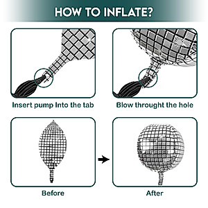 Inflatable Disco Ball Balloons Pack of 9-22” Silver Mylar Foil Disco Party Balloons with Star Balloons, Ribbon & Pipe for New Year's Disco Ball Decorations Party, Bachelorette, Birthday Décor