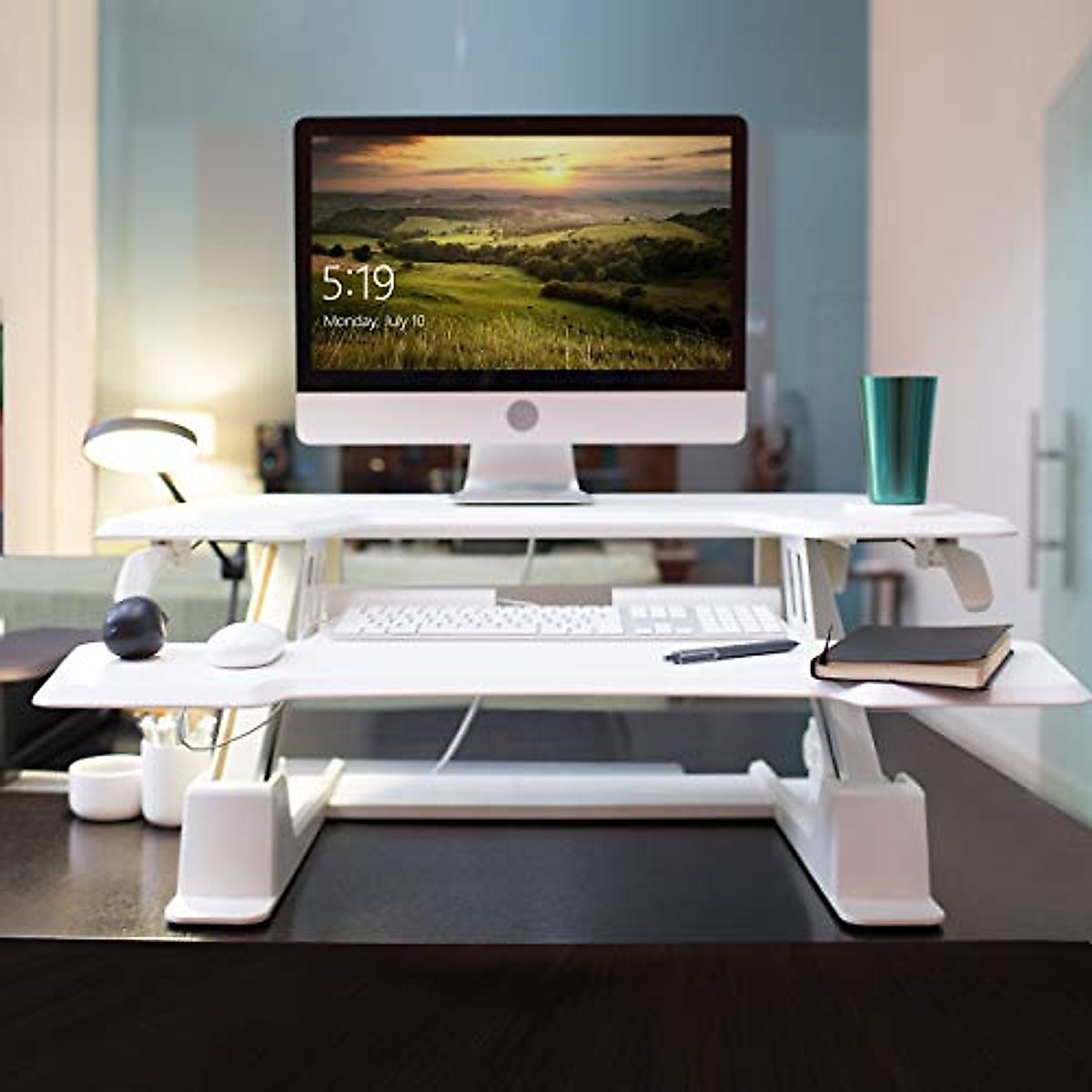 [Upgrade]Eureka Ergonomic V2 Sit To Stand Desk Converter, 36'' Height Adjustable Standing Desk Risers Converters Desktop Stand Computer Workstation Home Office Computer Desk with Keyboard Tray - White