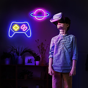 Lumoonosity Blue Pink Planet Neon Sign Blue Controller Gaming Light