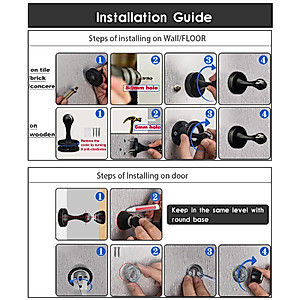 KOLAKO Door Stopper, Magnetic Door Stops, Brushed Satin Nickel, 2 Pack Wall Floor Mounted Black Magnetic Door Catch Door Holder, Stainless Steel Metal Soft-Catch Doorstop Door Stopper