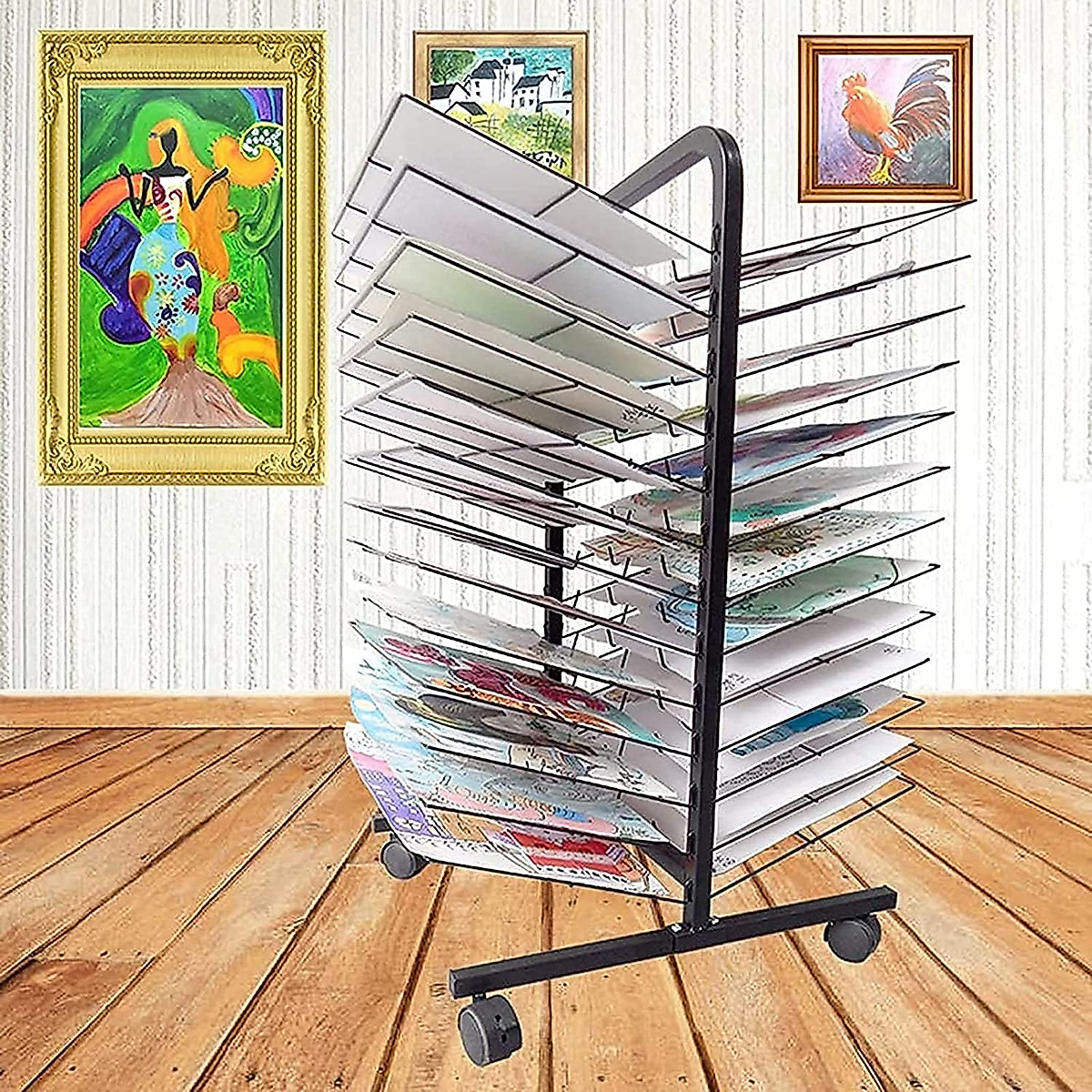 Art Drying Rack, 26 Tier Mobile Art Drying Rack with Wire Rack for Artwork, Drying and Printing Rack, Perfect for Schools and Art Clubs