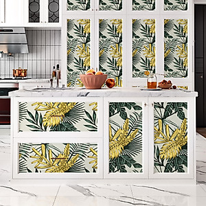 WESTICK Green Gold Botanical Wallpaper 17.5" x 118" Tropical Wallpaper Stick and Peel Floral Contact Paper for Walls Self Adhesive Leaf Wallpaper for Bedroom Kitchen Cabinet RV Countertops