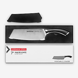 WELLSTAR Kiritsuke knife, Nakiri Vegetable Cleaver Kitchen Knife – Razor Sharp Forged German Stainless Steel Blade, Ergonomic Full Tang Handle, Multipurpose Use for Home Restaurant – Gift Box