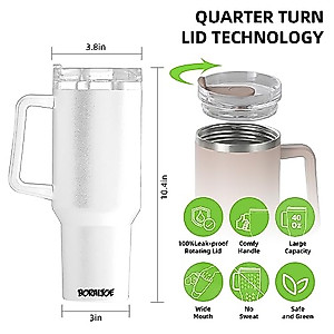 Boraijoe 40 oz Tumbler with Handle and Straw,Reusable Stainless Steel Water Bottle Travel Mug Insulated Cup,Double Wall Vacuum 100% Leak-proof Travel Coffee Mug(Jade Green)