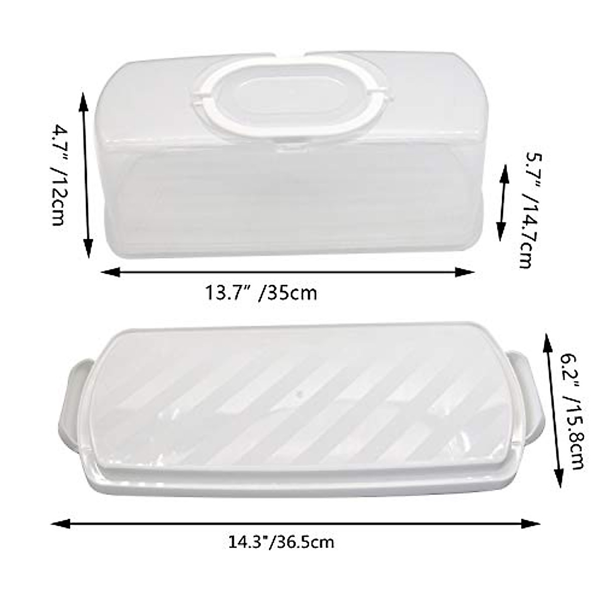 FEOOWV Portable Plastic Rectangular Loaf Bread Box with Transparent Lid, Bread Keeper for Carrying and Storing Loaf Cakes,Banana Bread,Pumpkin Bread,Quick Breads (White)