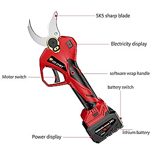 DTJYRT Electric Pruning Shears Cordless Professional Portable Branch Cutter Electric Pruner with 2 PSC Rechargeable 3Ah Lithium Battery 1.38Inch(35MM) Cutting Diameter, 4-6 Working Hours