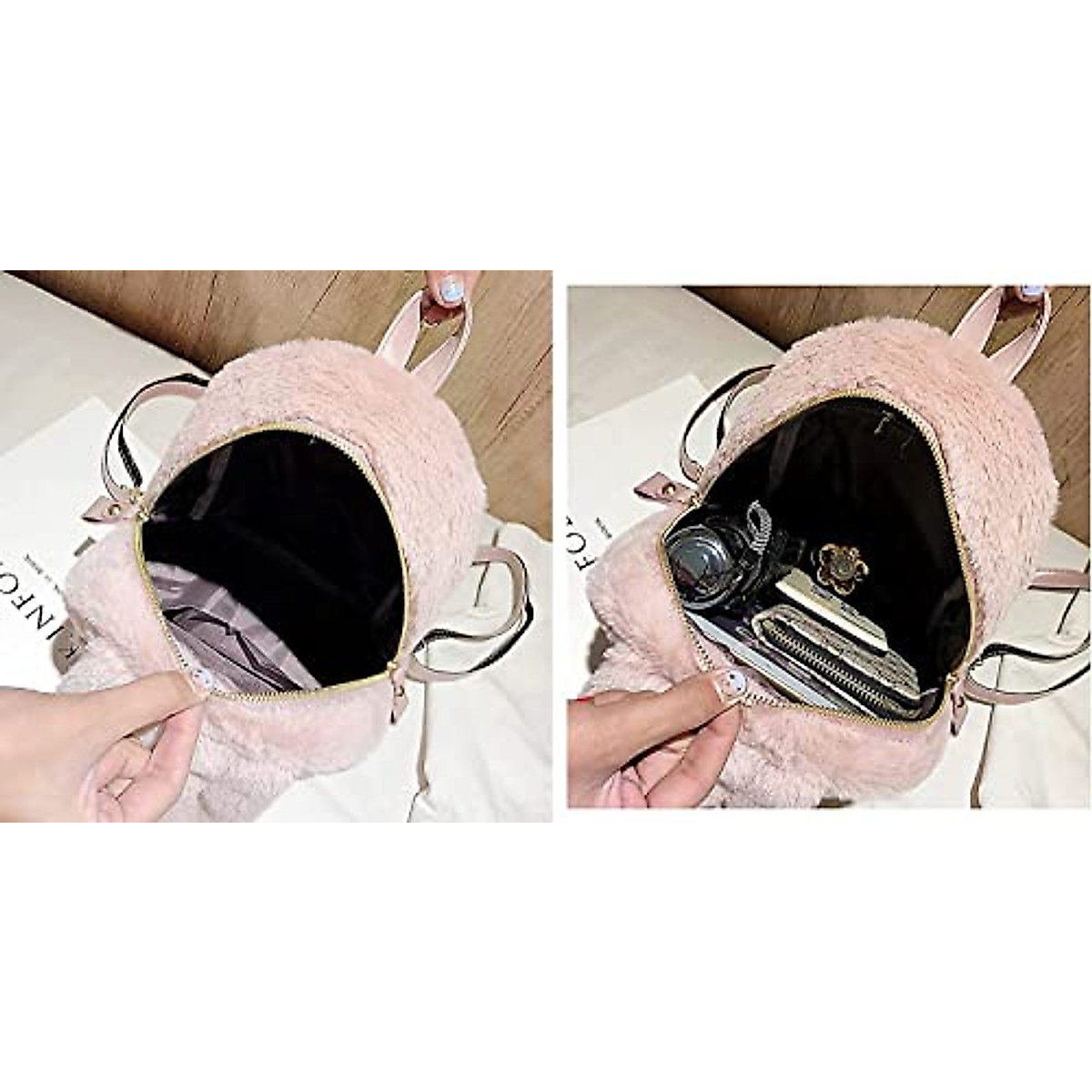 CHERSE Kawaii Fluffy Purse Backpack Plush Backpack Furry Bag Fuzzy Bag Girls Women Faux Fur Travel Daypacks Rabbit Design (Light Brown)