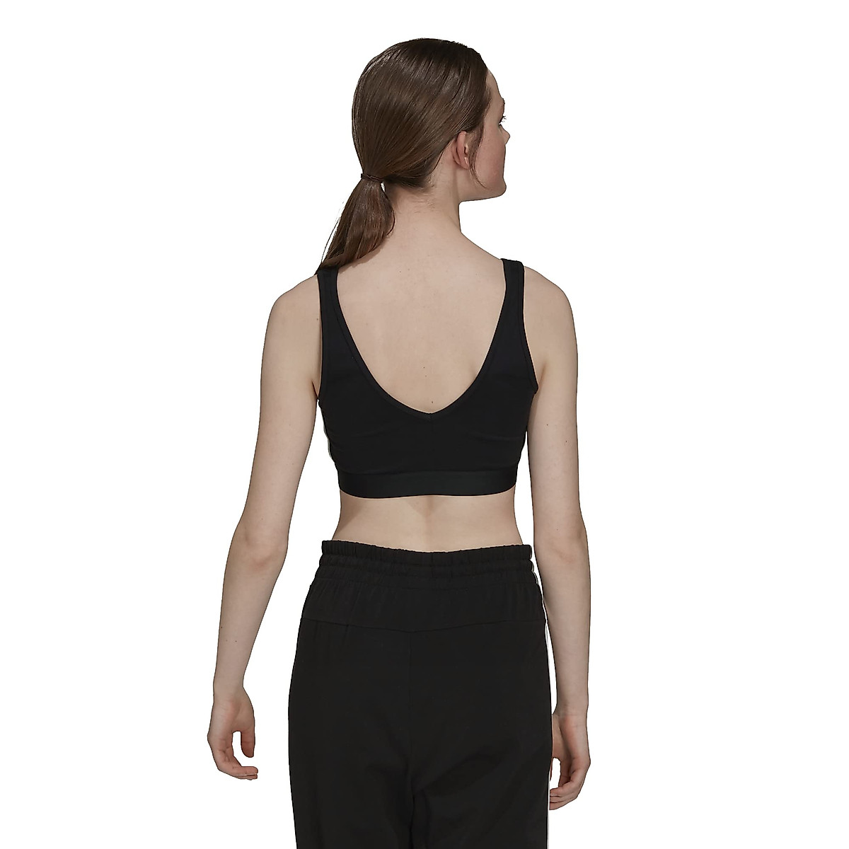 adidas Women's Essentials 3-Stripes Crop Top with Removable Pads, Black/White, Large