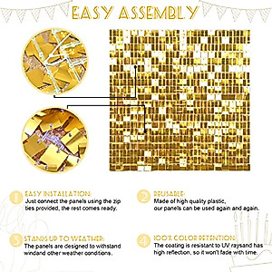 Gold Backdrop Shimmer Wall Backdrop Sequin Backdrop Pack of 24 Party Backdrop for Bridal Shower Birthday Decorations Bachelorette Party Supplies