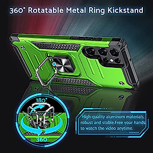 Anqrp Galaxy S22 Ultra Case, Military Grade Protective Phone Case Cover with Rotatable Metal Ring Kickstand [Support Magnet Mount] Compatible with Samsung Galaxy S22 Ultra, Grass Green
