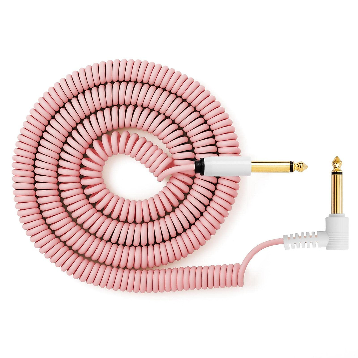 MyVolts Candycord Guitar Special Audio Cable, Straight Large Mono Jack to Angled Large Mono Jack, Curly 100cm to 200cm, Marshmallow Pink Colour