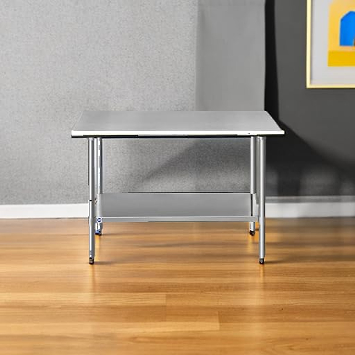 ROCKPOINT Stainless Steel Table for Prep & Work 48x24 Inches, NSF Metal Commercial Kitchen Table with Adjustable Under Shelf and Table Foot for Restaurant, Home and Hotel