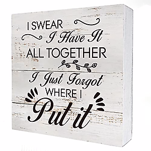 Funny Office I Swear I Have It All Together Wooden Box Sign Desk Decor Rustic Humorous Work Wood Block Plaque Box Sign for Home Living Room Shelf Table Decoration (5 X 5 Inch)