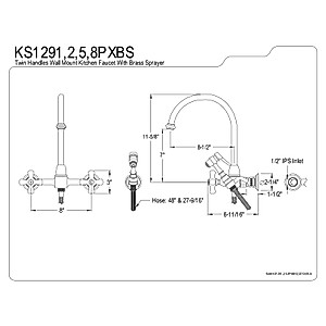 Kingston Brass KS1298PXBS Restoration Wall Mount Bridge Kitchen Faucet with Brass Sprayer, Brushed Nickel