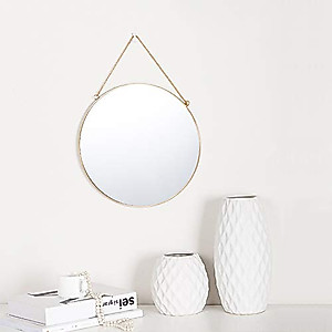 Dahey Hanging Circle Mirror Wall Decor Small Gold Round Mirror with Hanging Chain for Living Room Bathroom Bedroom ,Gold, 11.75" x 11.75"