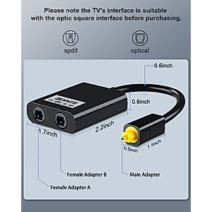 ZEXMTE 【Upgraded】 Optical Fiber Splitter 1 in 2 Out Optical Audio Splitter, Fiber Optical Splitter with 24K Gold Plated Connectors for CD Player, DVD Player, Receiver-Black