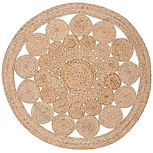 SAFAVIEH Natural Fiber Round Collection 3' Round Natural NFB248A Handmade Boho Country Charm Jute Area Rug