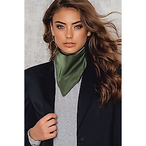 Persmileful Women's Fashion Soft Large Satin Square Chiffon Polyester Scarf Set Head Neck Multiuse Solid Colors Available (Dark green)