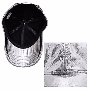 Sportmusies Classic Adjustable Baseball Cap, Crinkled Shiny Baseball Caps, Men Women Sport Visitor Hat, Sun Protection Hats, Silver