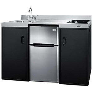 Summit Appliance CK55ADASINKR 54” Wide All-in-One Kitchenette in Black with a 2-Burner 115V Cooktop, 2-Door Refrigerator-Freezer, Sink, and Large Storage Cabinet (SINKR)