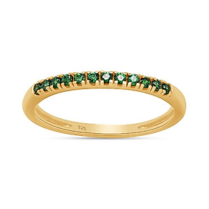 AFFY Round Cut Simulated Green Emerald Stackable Anniversary Wedding Band Ring In 14K Yellow Gold Plated 925 Sterling Silver Ring For Women Ring Size-8.5