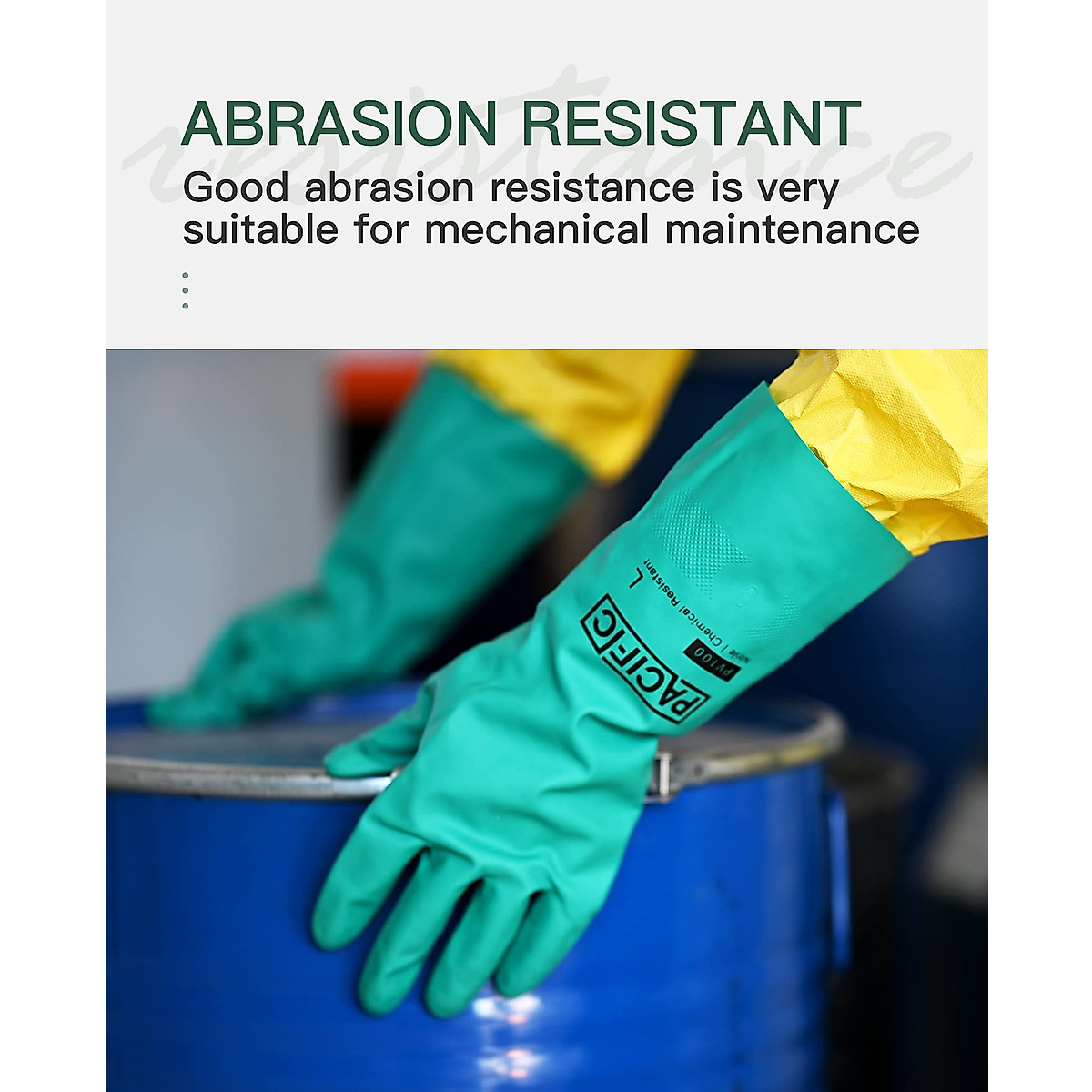 PACIFIC PPE 2 Pairs Nitrile Chemical Resistant Gloves, Flocked, Resist Strong Acid, Alkali, 15 mil, 12.6", Large