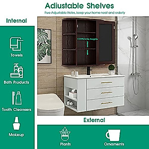 VIVIJASON Bathroom Wall Mounted Cabinet - Over The Toilet Space Saver Storage Cabinet - Medicine Storage Organizer - Bathroom Hanging Cupboard with Mirror Single Door and 2 Adjustable Shelves (Coffee)