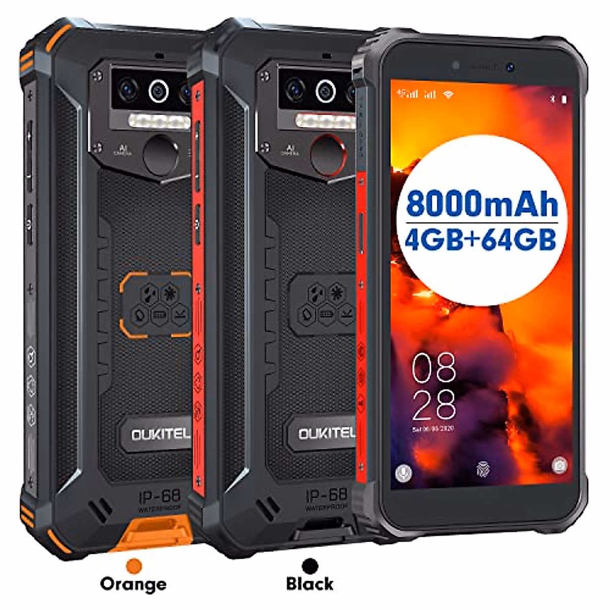 OUKITEL WP5 Pro Rugged Unlocked Smartphone, 5.5''HD+ Screen, 8000mAh Battery Rugged Cell Phone, 4GB+64GB Android, IP68 Waterproof 4G LTE Dual Cellphone, Face ID Fingerprint GPS