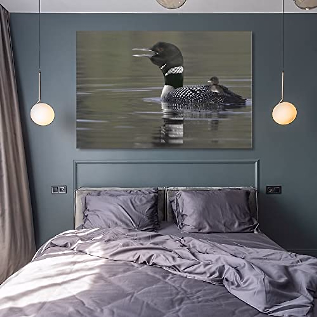 Common Loon with Chick on Water Back Call Picture Poster Wall Decoration Poster in Kamloops, British Canvas Painting Wall Art Poster for Bedroom Living Room Decor 08x12inch(20x30cm) Frame-style