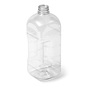 (4) 64 oz. Clear Food Grade Plastic Juice Bottles with Tamper Evident Caps 4/pack (Black Lids)