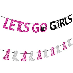 Let's Go Girls Banner for Nashville Bachelorette Party Space Cowgirl Western Party Last Rodeo Bachelorette Party Decorations Pink & Sliver