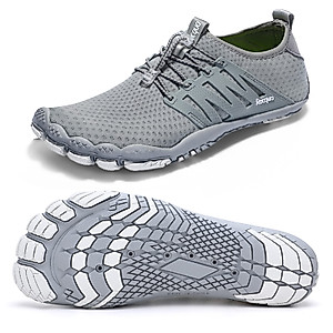 Racqua Swim Shoes Quick Dry Barefoot Water Aqua Sport Beach Surf Pool Hiking Diving Walking for Men Women Grey 15.5 W/14.5 M