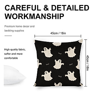 Happy Halloween Cartoon Ghosts Throw Pillow Covers 18×18 Pillowcases Set of 2 Cute Black Linen Decorative Square Pillow Case Cushion Covers Standard Size for Sofa Couch Outdoor Bed Pillow Protectors