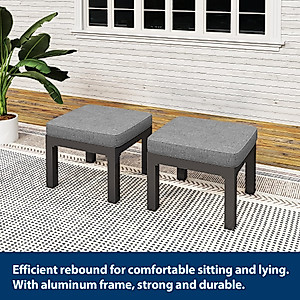 COVERONICS Outdoor 2 Pieces Aluminum Ottoman - Patio Furniture Foot Rest Stool with Aluminum Frame and Waterproof Cushions, All-Weather Footrest Seat Balcony Backyard Poolside Gray