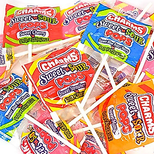 Charms Sweet and Sour Pops, in 5 Assorted Sweet/Sour Flavors, 0.6 Ounce (Pack of 48)